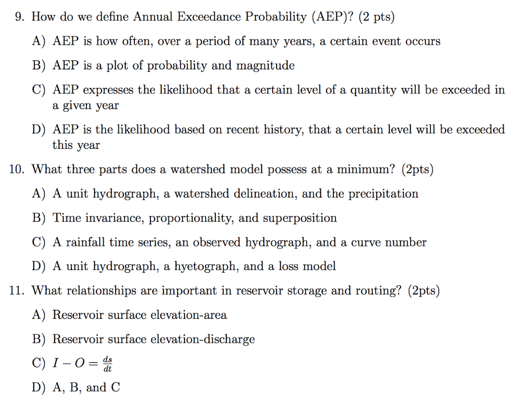 Solved 9. How do we define Annual Exceedance Probability | Chegg.com