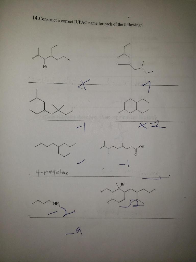 Solved 14. Construct a correct IUPAC name for each of the | Chegg.com