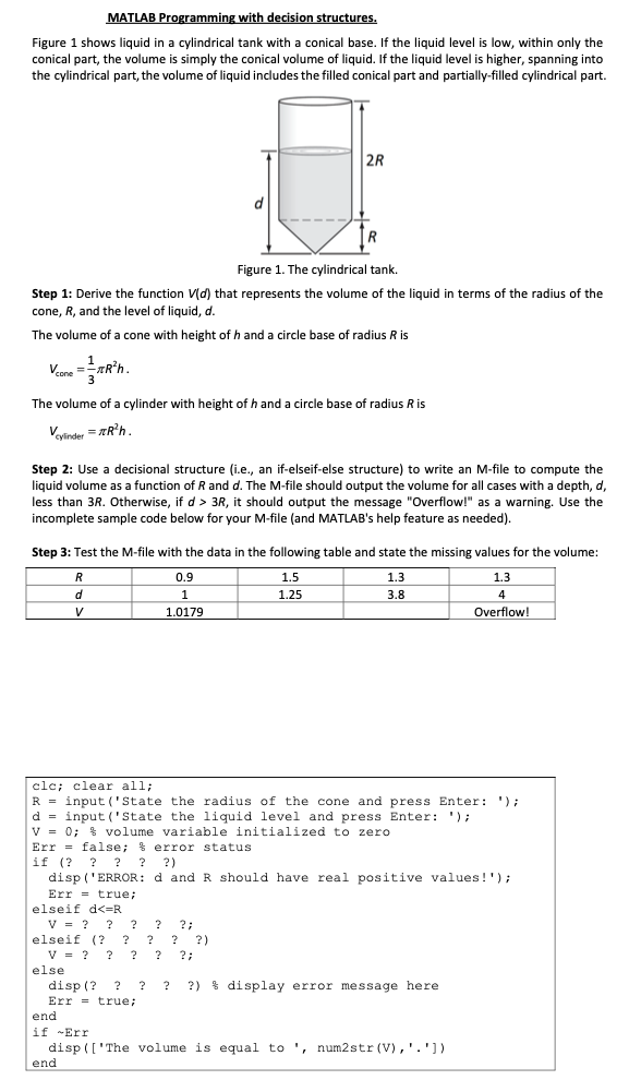 Solved MATLAB Programming with decision structures. Figure 1 | Chegg.com