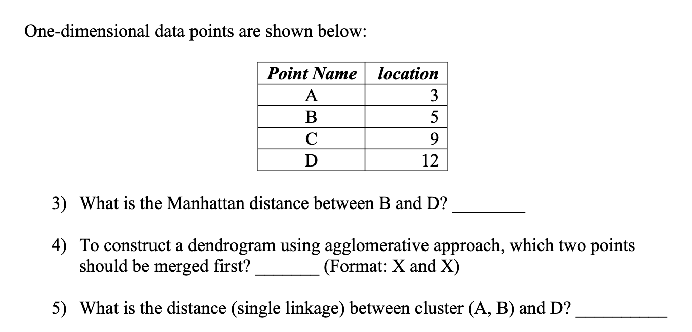Solved One-dimensional data points are shown below: | Point | Chegg.com