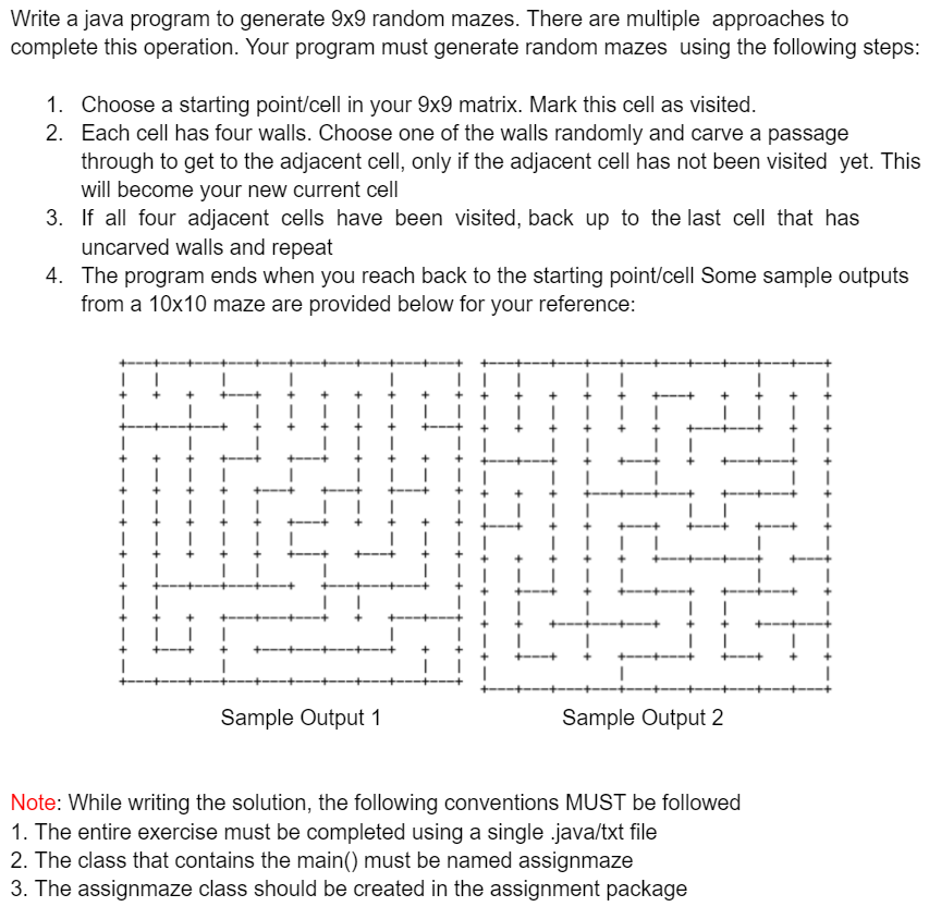 Solved Write a java program to generate 9×9 random mazes. | Chegg.com