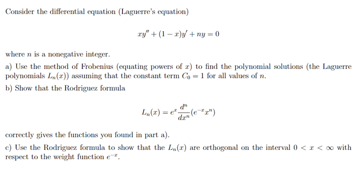 Solved Consider the differential equation (Laguerre's | Chegg.com