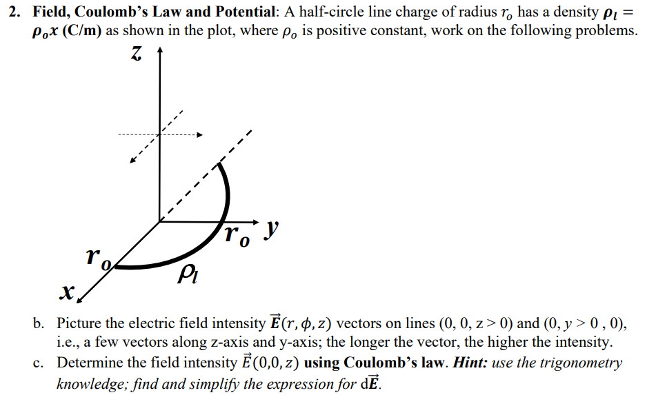2. Field, Coulomb's Law and Potential: A half-circle | Chegg.com