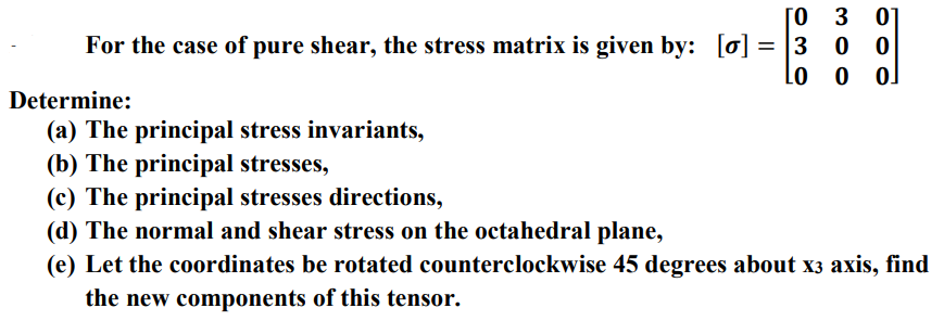 Solved For the case of pure shear, the stress matrix is | Chegg.com