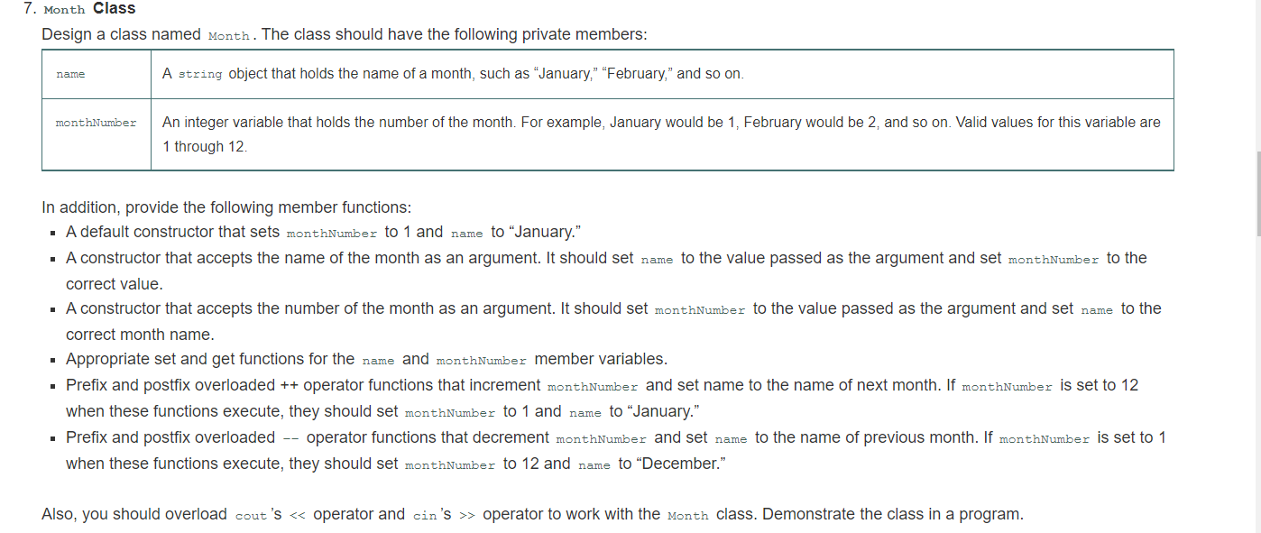 Solved 7 Month Class Design A Class Named Month The Class 