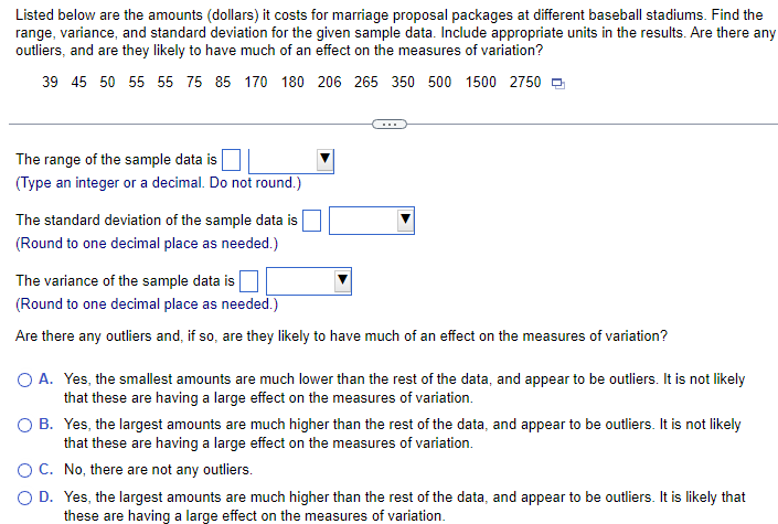 Solved Listed below are the amounts (dollars) it costs for | Chegg.com