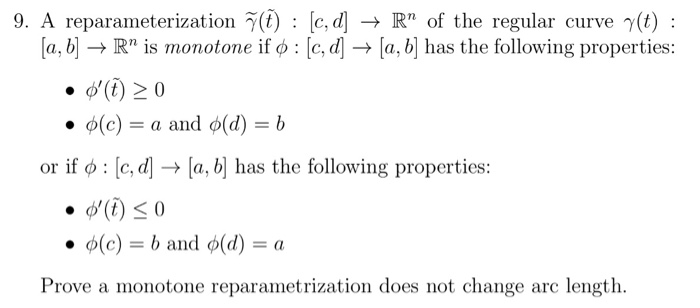 Solved A reparameterization γ􏰃(t) : [c,d] → R of the | Chegg.com
