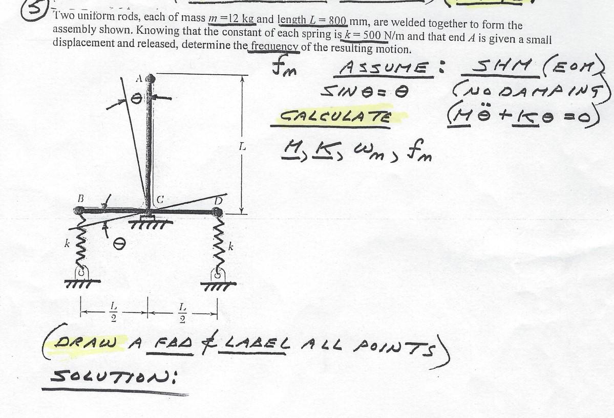 Solved Two uniform rods, each of mass m =12 kg and length L | Chegg.com