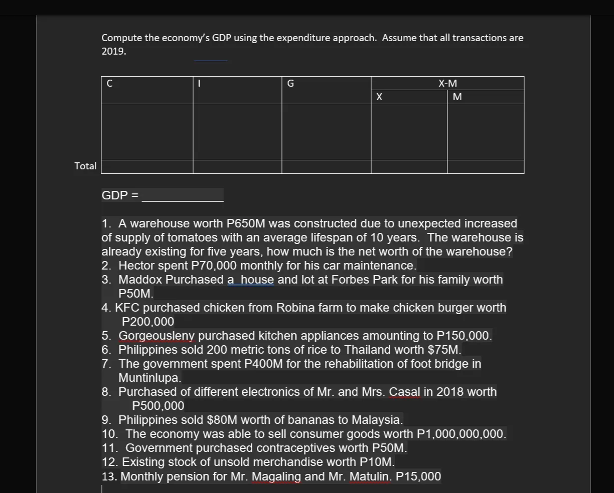 Solved Compute the economy's GDP using the expenditure | Chegg.com