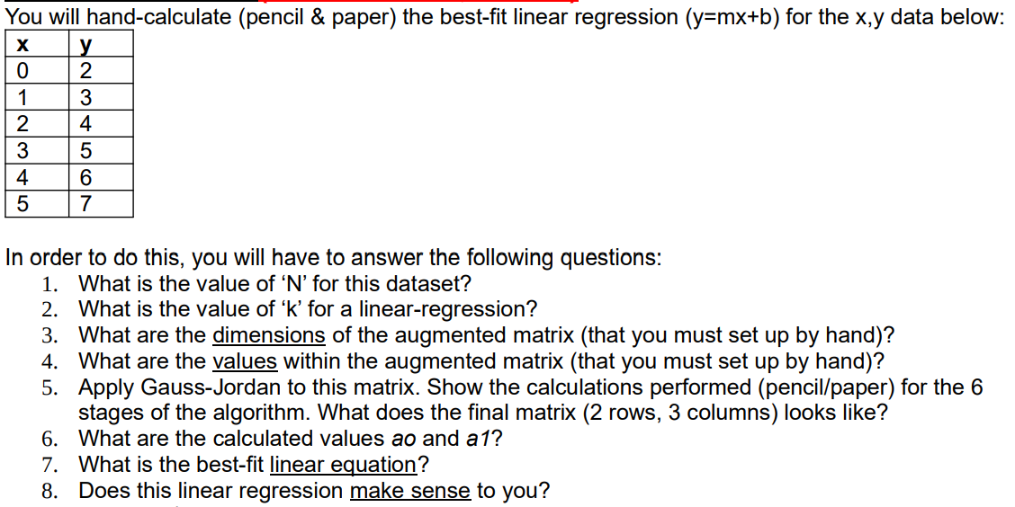 Solved You will hand-calculate (pencil \& paper) the | Chegg.com