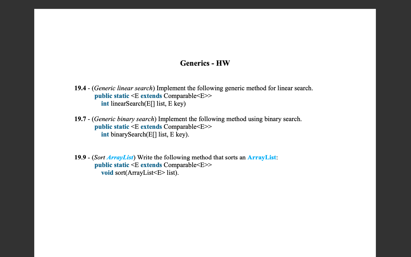 Solved Generics - HW 19.4 - (Generic linear search) | Chegg.com