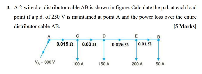 Solved 3. A 2-wire d.c. distributor cable AB is shown in | Chegg.com