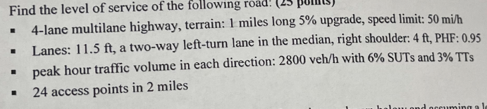 Solved Find the level of service of the following road: - | Chegg.com