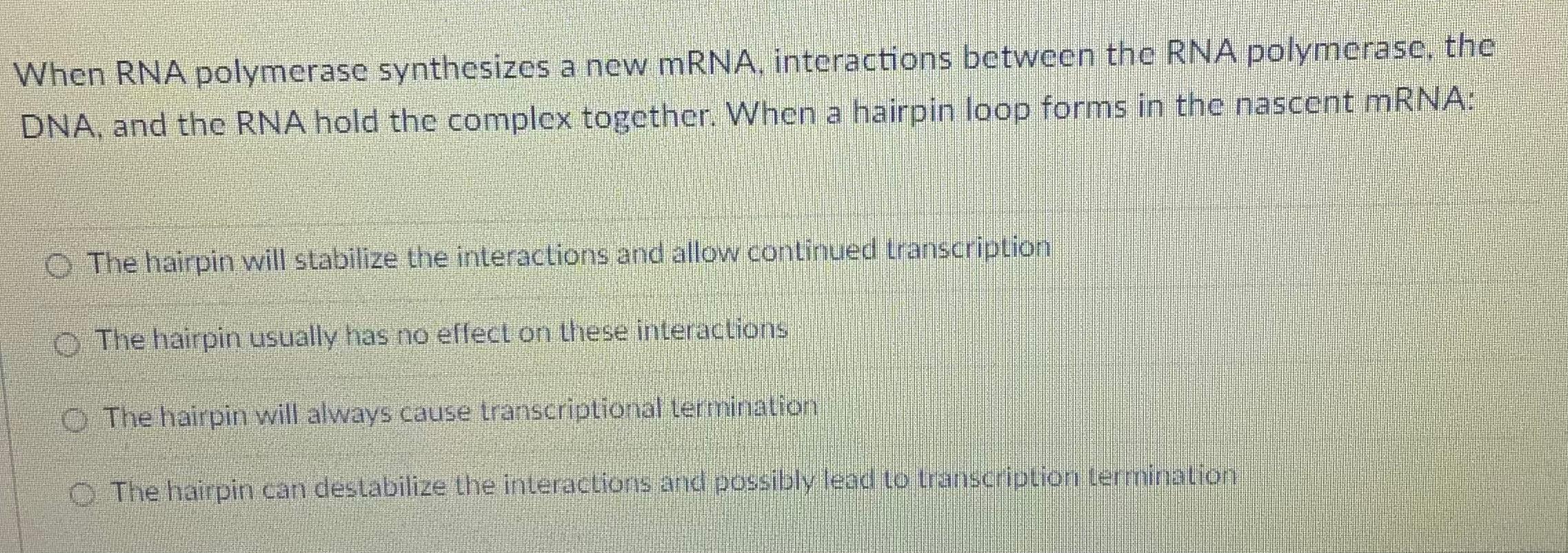 Solved When RNA polymerase synthesizes a new mRNA, | Chegg.com