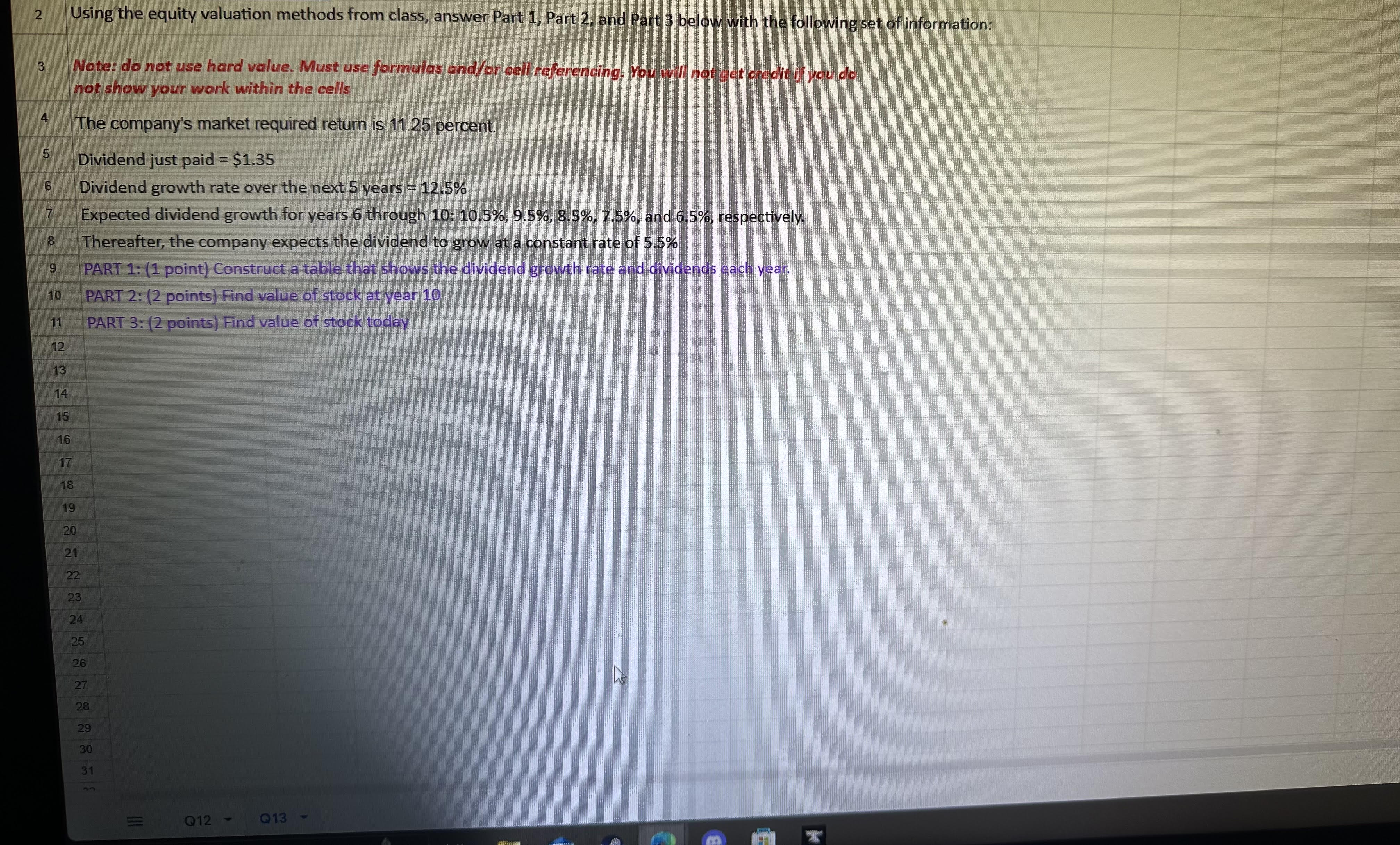 Solved Using the equity valuation methods from class, answer | Chegg.com