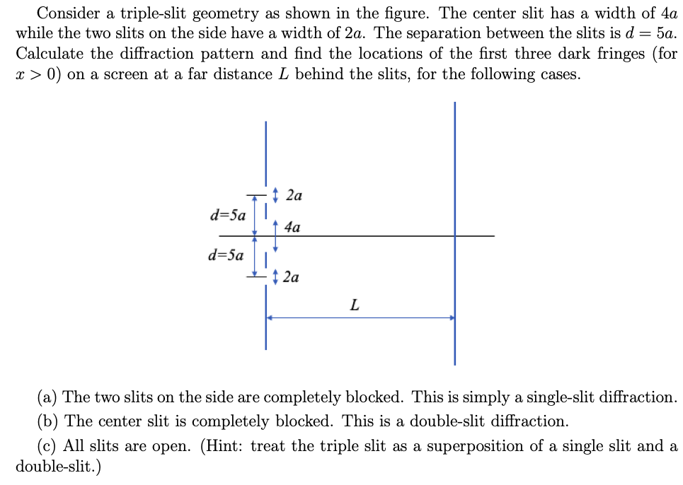 Solved Consider a triple-slit geometry as shown in the | Chegg.com