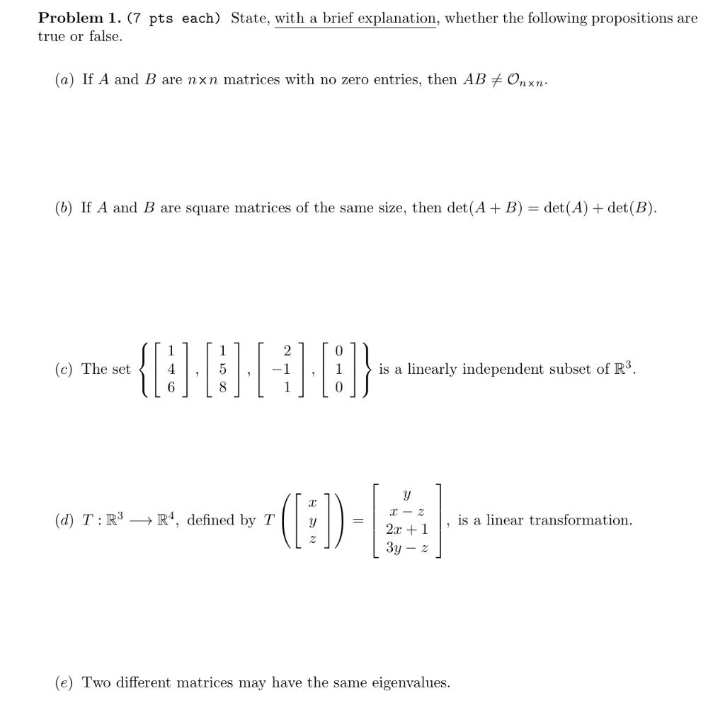 Solved Problem 1. (7 pts each) State, with a brief | Chegg.com