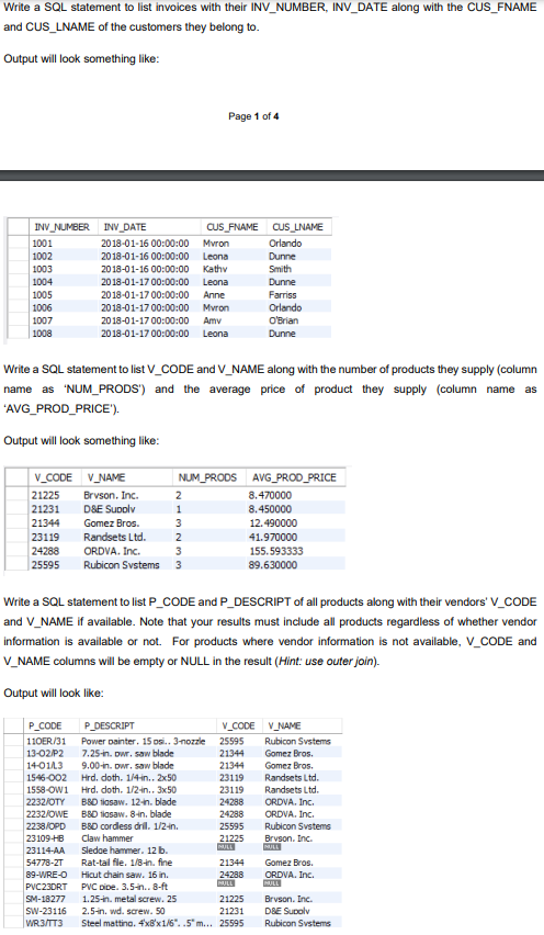 Solved Write a SQL statement to list invoices with their | Chegg.com