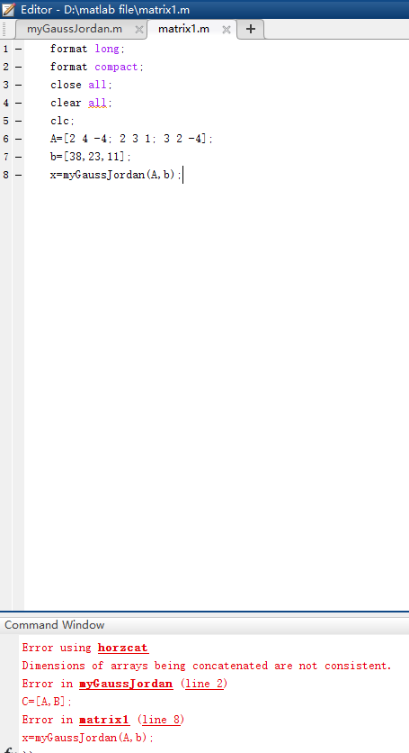 Solved myGausslordan.m XI matrix! .m ×1+ 1- format long: | Chegg.com