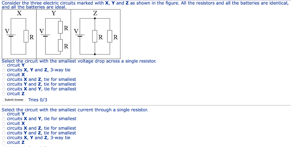 Solved Consider the three electric circuits marked with X, Y | Chegg.com