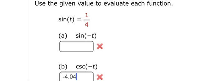 Solved Use the given value to evaluate each function. sin(t) | Chegg.com