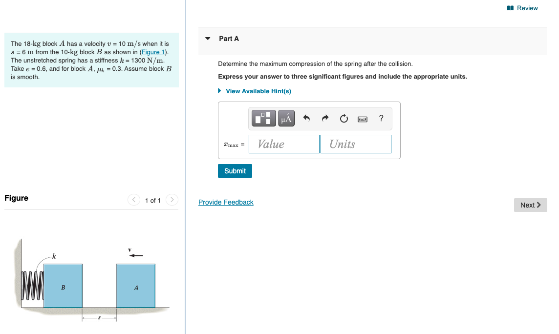 Solved The 18-kg block A has a velocity v=10 m/s when it is | Chegg.com