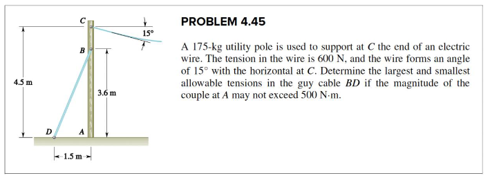 Solved A 175−kg utility pole is used to support at C the end | Chegg.com