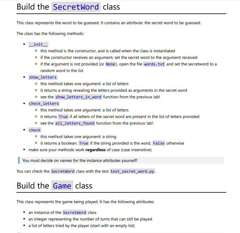 Solved This class represents the word to be guessed. It | Chegg.com