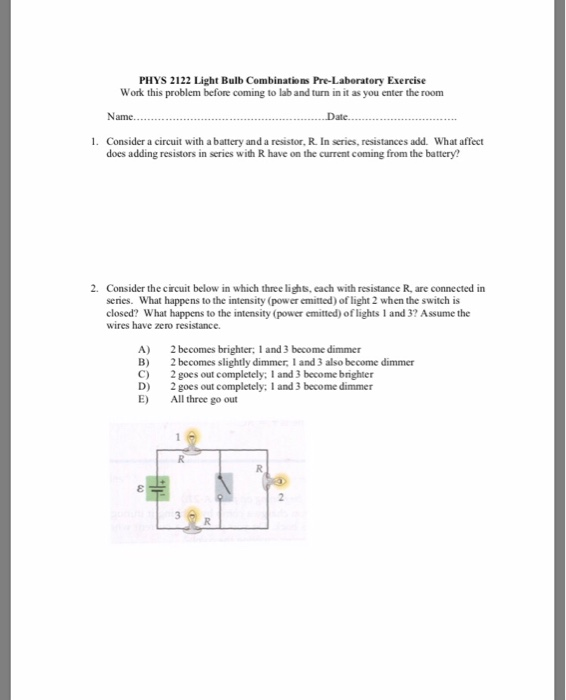 Solved PHYS 2122 Light Bulb Combinations Pre-Laberatory | Chegg.com