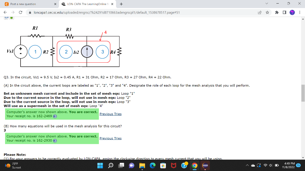Solved Q3. In the circuit, Vs1 =9.5 V, Is2 =0.45 | Chegg.com