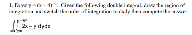 Solved 1. Draw y=(x−4)1/2. Given the following double | Chegg.com