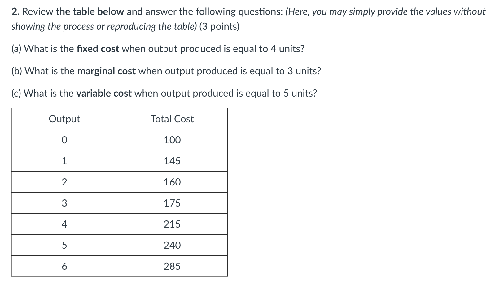 Solved Review the table below and answer the following | Chegg.com