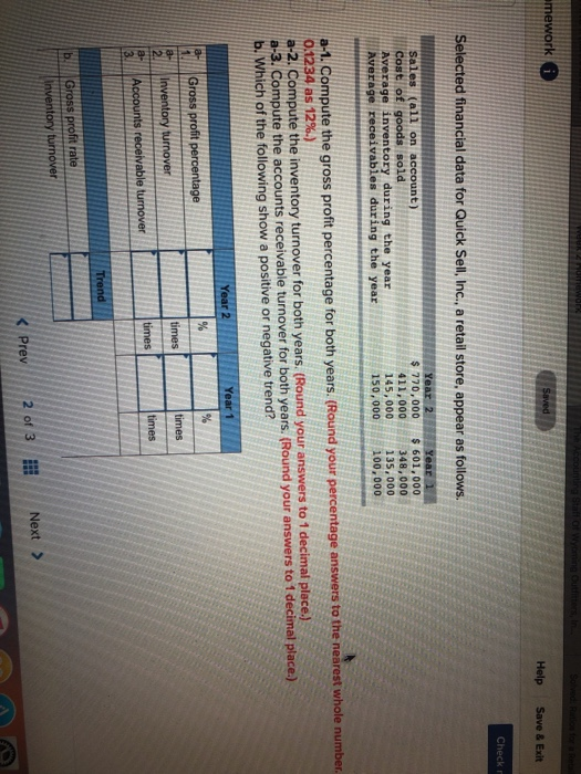 Solved Check r Selected financial data for Quick Sell, Inc., | Chegg.com