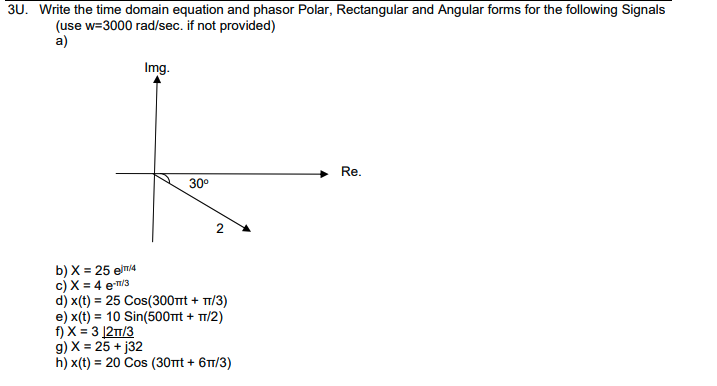 Solved 3U. Write the time domain equation and phasor Polar, | Chegg.com