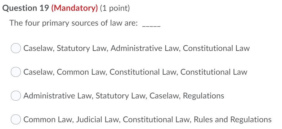 Solved Question 19 (Mandatory) (1 point) The four primary | Chegg.com