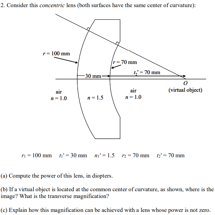 Solved 2. Consider this concentric lens (both surfaces have | Chegg.com