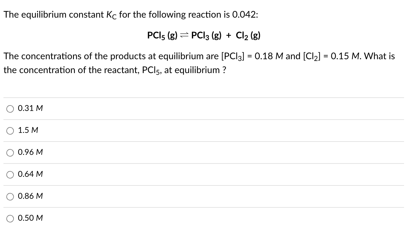 Solved The equilibrium constant KC for the following | Chegg.com