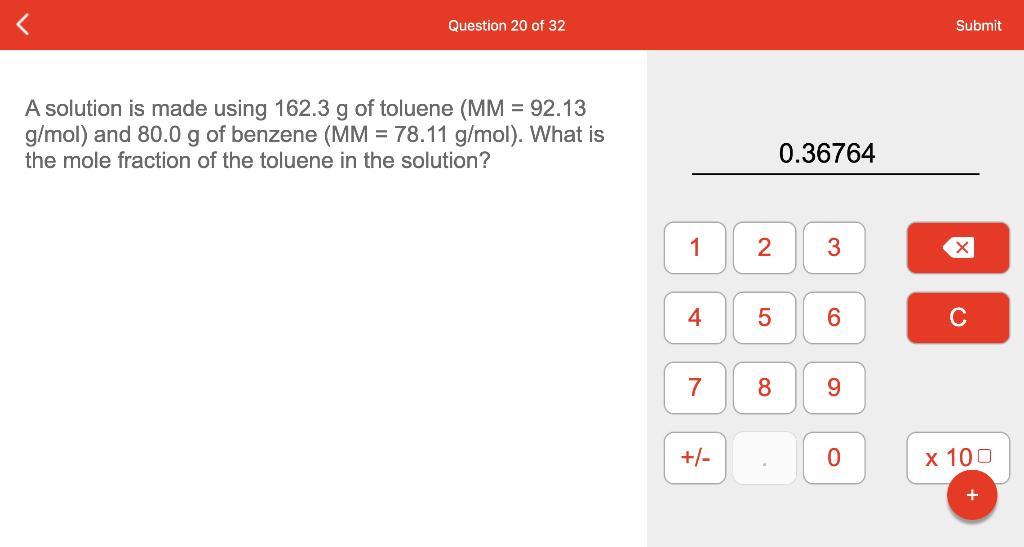 Solved A solution is made using 162.3 g of toluene (MM = | Chegg.com