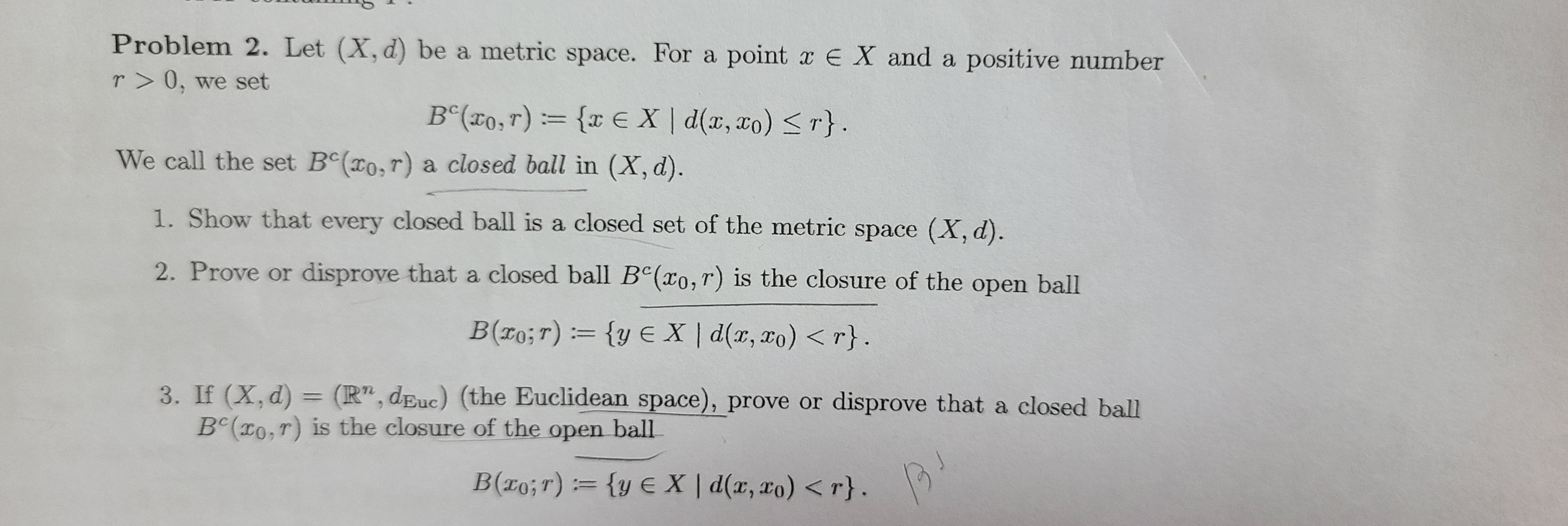 Solved Problem 2. Let (X,d) be a metric space. For a point | Chegg.com