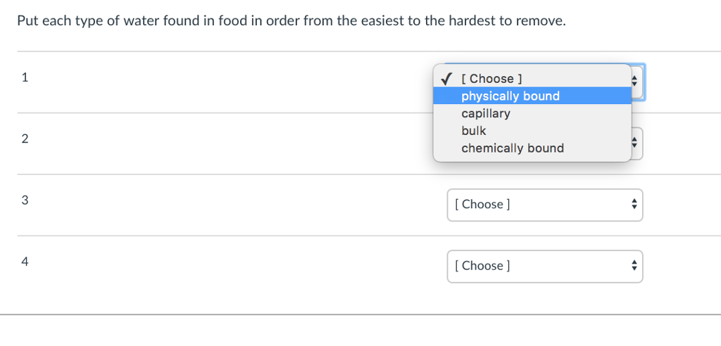 Solved Put each type of water found in food in order from | Chegg.com