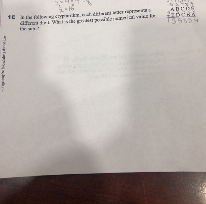 Solved .5 6 75.9 ABCDE 1E In the following cryptarithm, each | Chegg.com