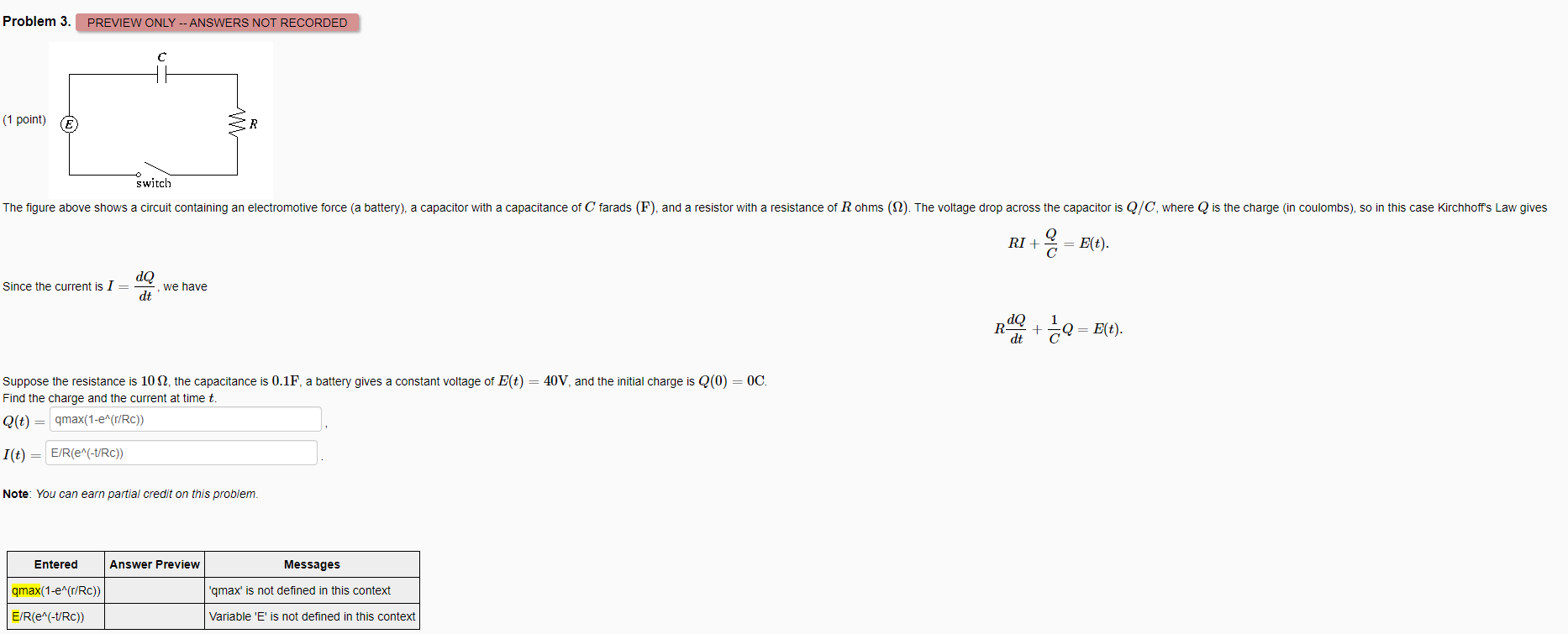 Solved Problem 3. PREVIEW ONLY -- ANSWERS NOT RECORDED (1 | Chegg.com