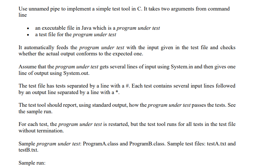 Solved Use unnamed pipe to implement a simple test tool in | Chegg.com