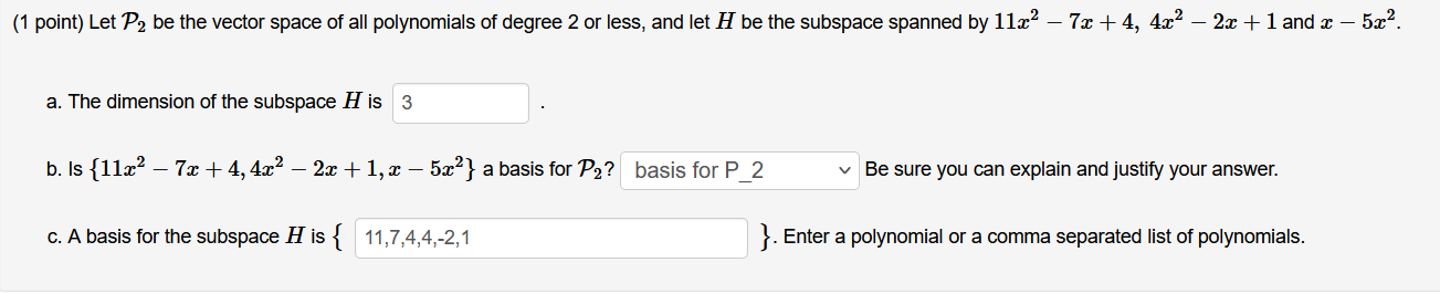 Solved (1 point) Let P2 be the vector space of all | Chegg.com