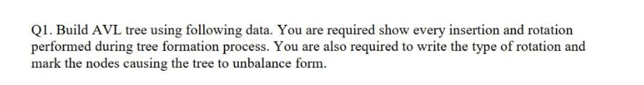 Solved Q1. Build AVL tree using following data. You are | Chegg.com