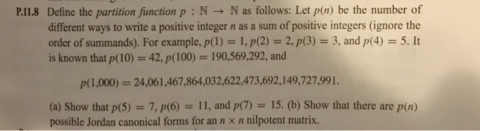 Solved P.118 Define the partition function p N N as follows: | Chegg.com