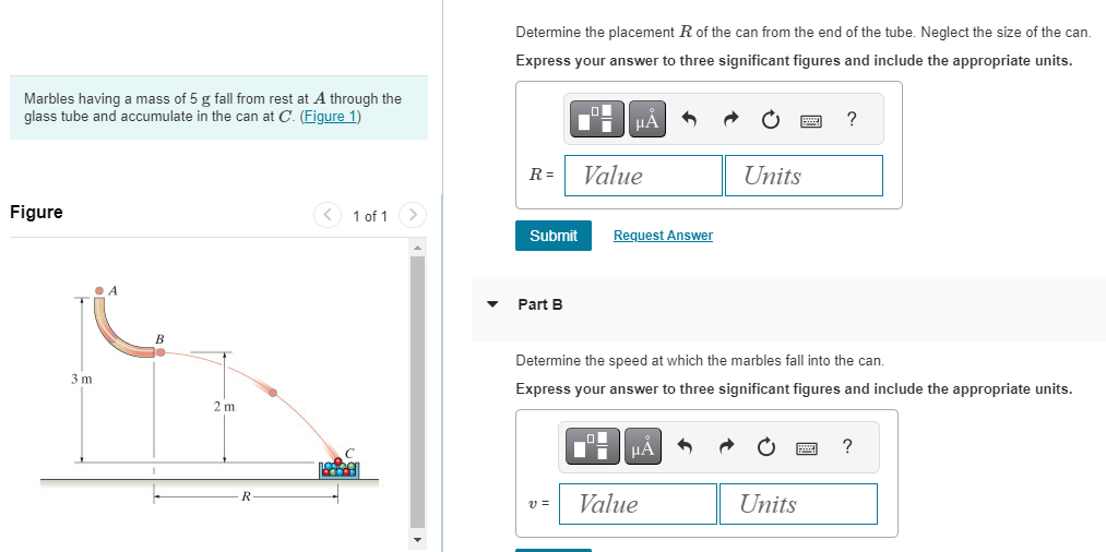 Solved Marbles having a mass of 5g ﻿fall from rest at A | Chegg.com