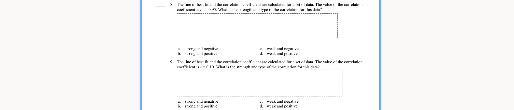 Solved 8. The line of best fit and the correlation | Chegg.com