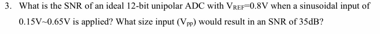 Solved 3. What is the SNR of an ideal 12-bit unipolar ADC | Chegg.com