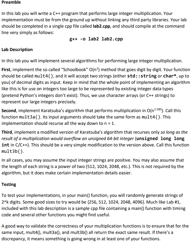 Solved Preamble In this lab you will write a C++ program | Chegg.com